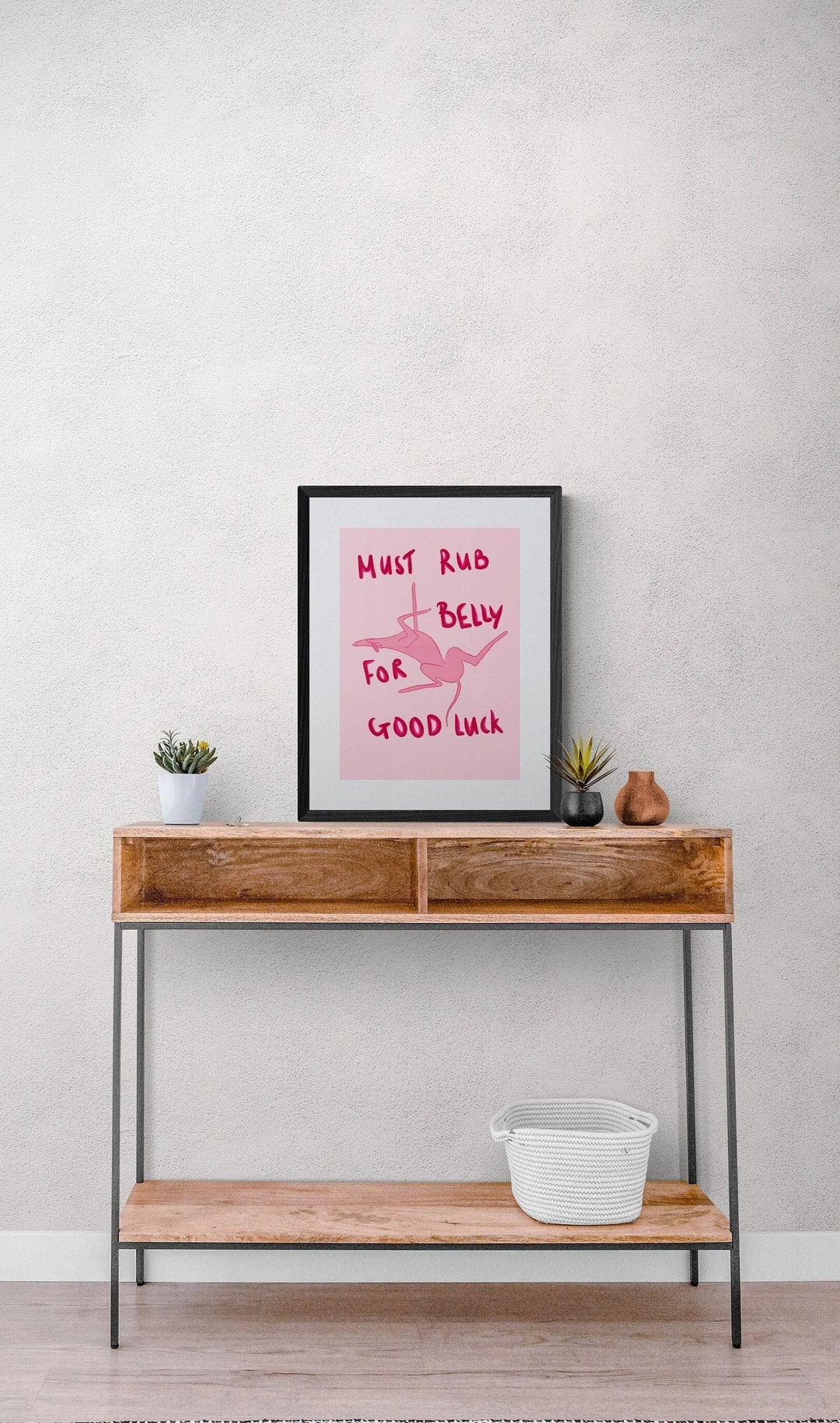 Must Rub Belly for Good Luck, Vibrant, Fun and Quirky Pink Wall Art ...