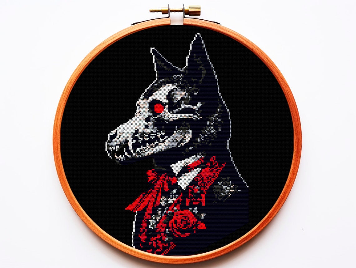 Gothic Cross-stitch Pattern PDF Wolf Werewolf Digital Black Aida Witchy ...