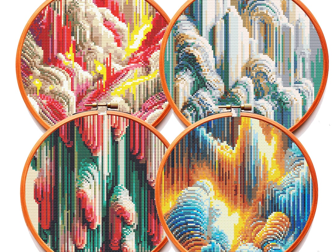 SET of 4 Abstract Cross Stitch Pattern PDF BUNDLE Deal Sale Modern ...