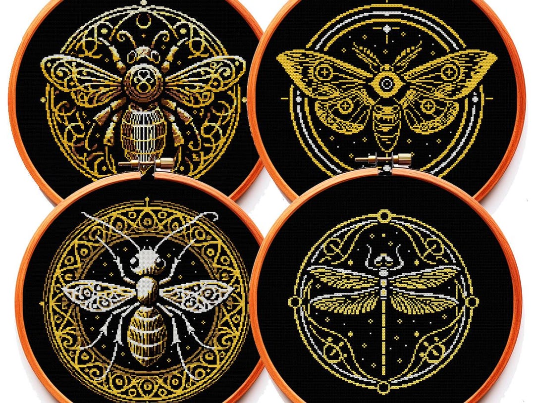 SET of 4 Goth Cross Stitch Patterns BUNDLE PDF Vintage Insects Gift for ...