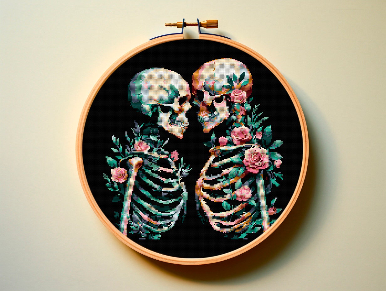 SET of 4 Goth Cross Stitch Patterns BUNDLE PDF Skull Flowers Floral ...