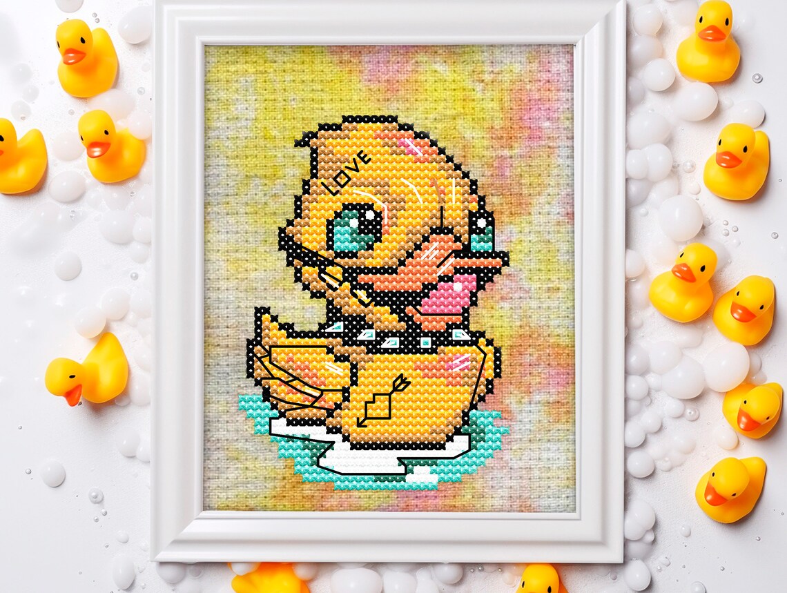 Funny Mini Cross Stitch Pattern PDF Kink Rubber Duck on Hand Dyed Aida ...