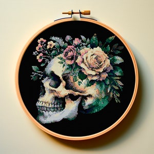 SET of 4 Goth Cross Stitch Patterns BUNDLE PDF Skull Flowers Floral ...