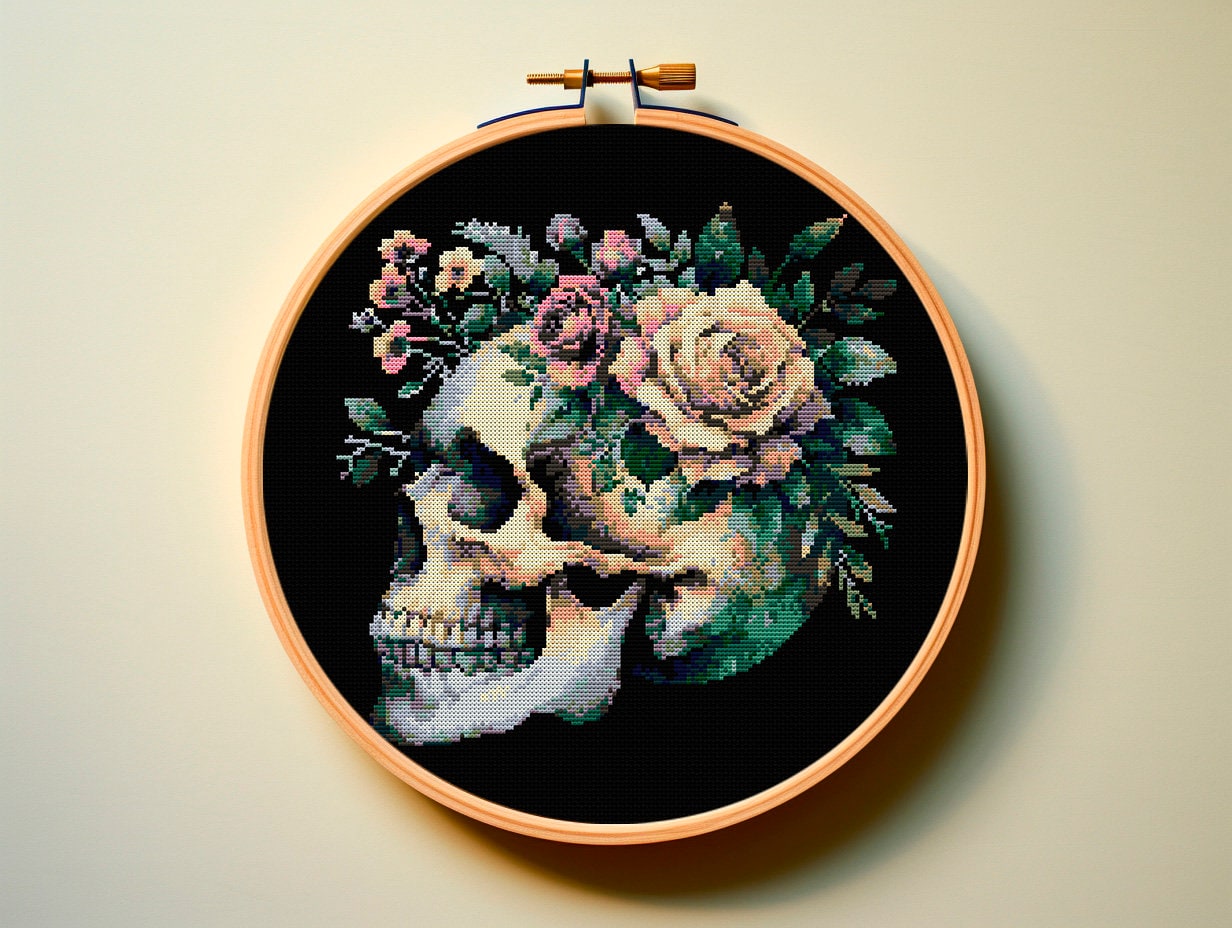 SET of 4 Goth Cross Stitch Patterns BUNDLE PDF Skull Flowers Floral ...