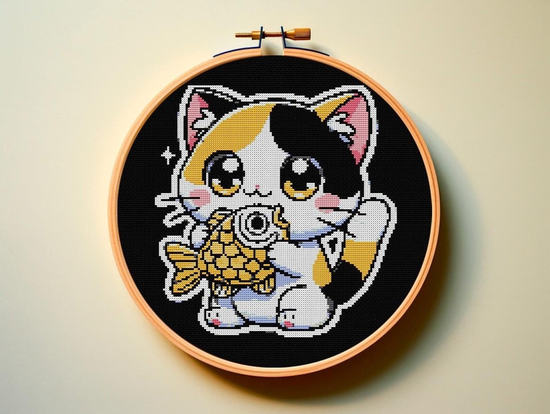 Modern Cross-stitch Pattern PDF Cute Cat With Taiyaki Gift Calico ...