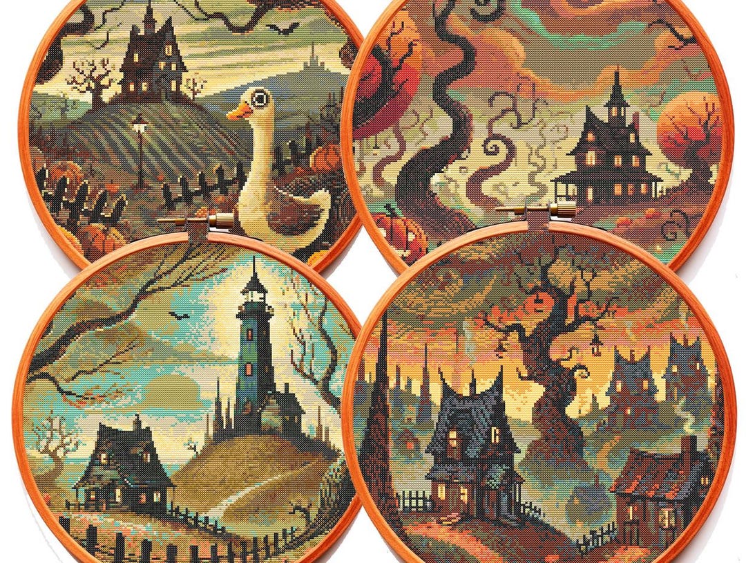 SET of 4 Goth Eerie Cross Stitch Patterns BUNDLE PDF Skeleton Macabre ...