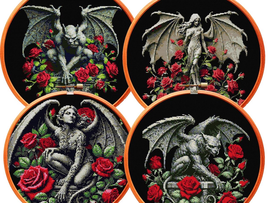SET of 4 Goth Cross Stitch Patterns BUNDLE PDF Gothic Skeleton Elegant ...