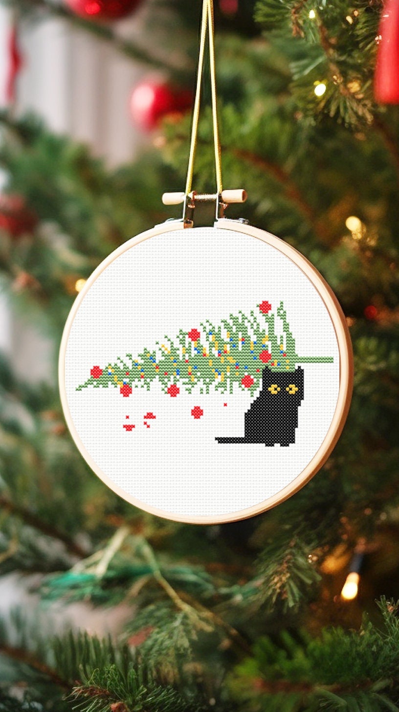 Cat Vs Christmas Tree Cross Stitch Pattern PDF Funny Cute Simple ...