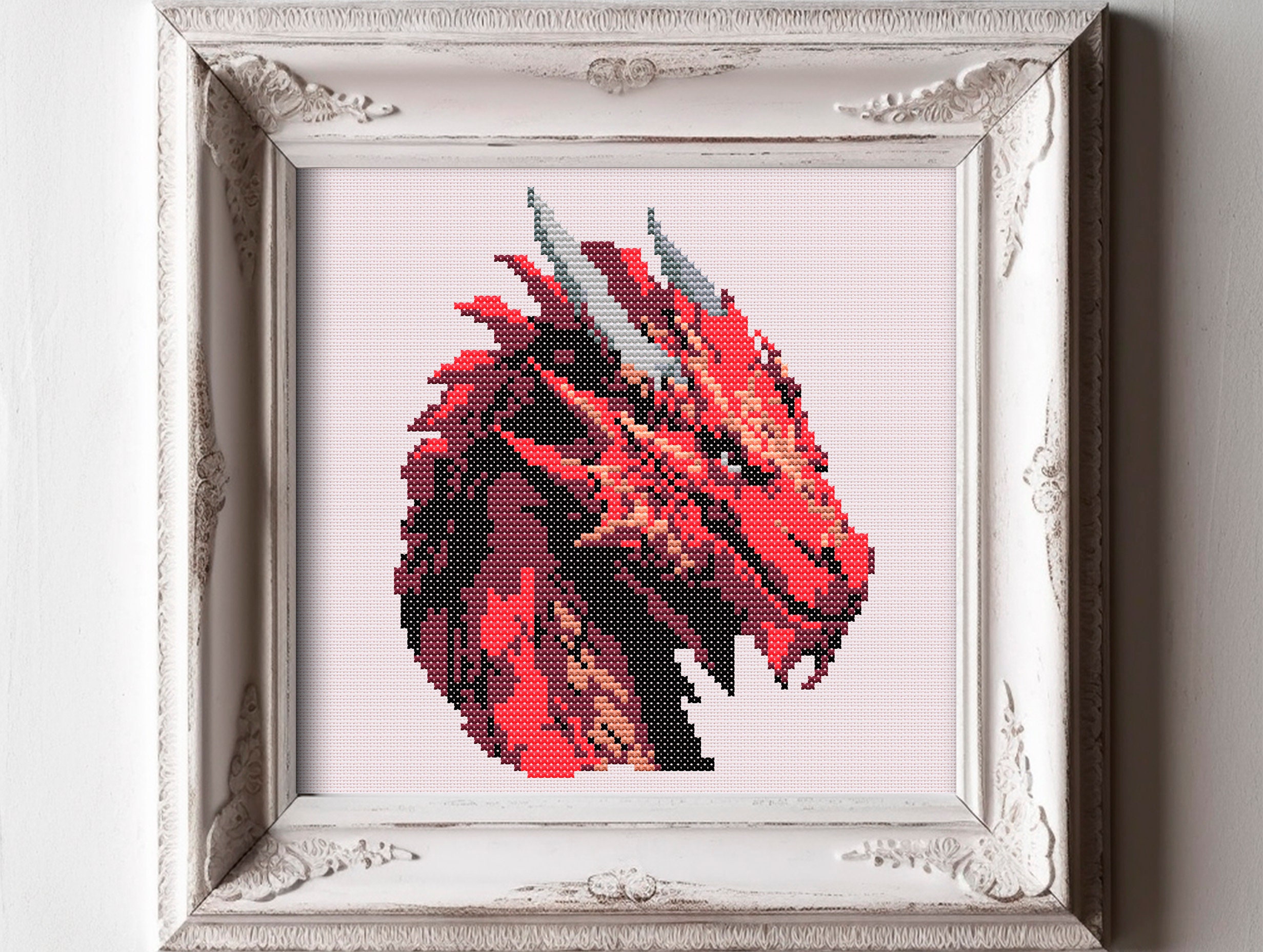 Red Dragon Cross Stitch Pattern PDF - Small Easy Color Chart Xstitch ...