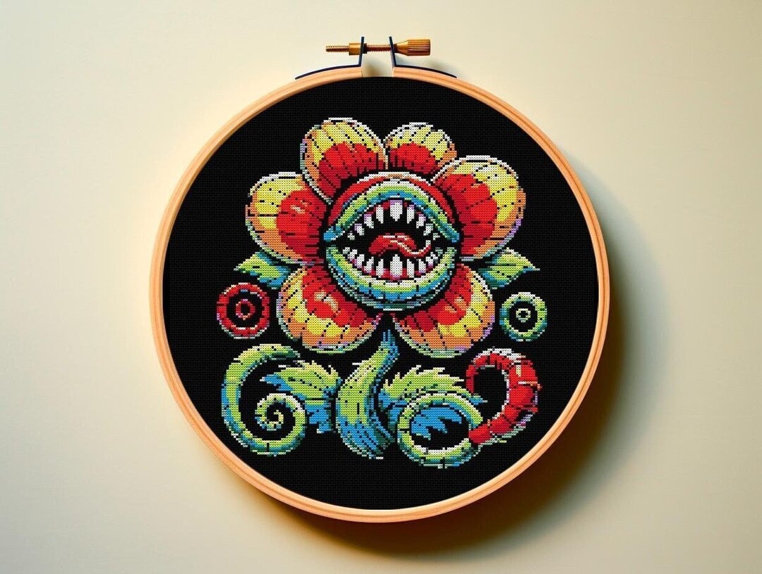 Cross Stitch Pattern PDF Gothic Carnivorous Plant Flower Skeleton Skull ...