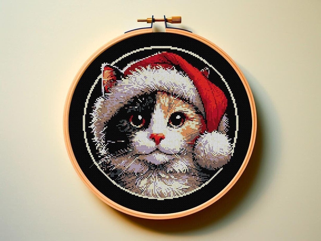 Cross Stitch Pattern PDF Calico Cat Santa Claus -christmas Tree ...
