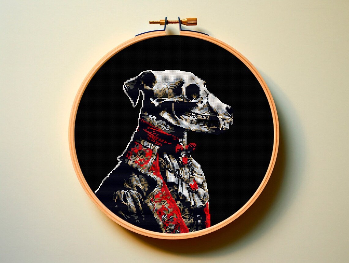 Gothic Cross-stitch Pattern PDF Dog Werewolf Digital Black Aida Witchy ...