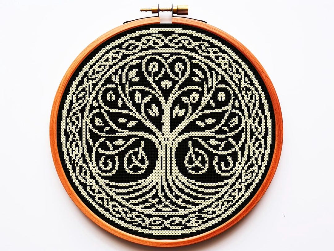 Cross Stitch Pattern PDF Modern Gothic Witcher Alchemist Witchy Black Cat Aida Keltic Knot Tree ...