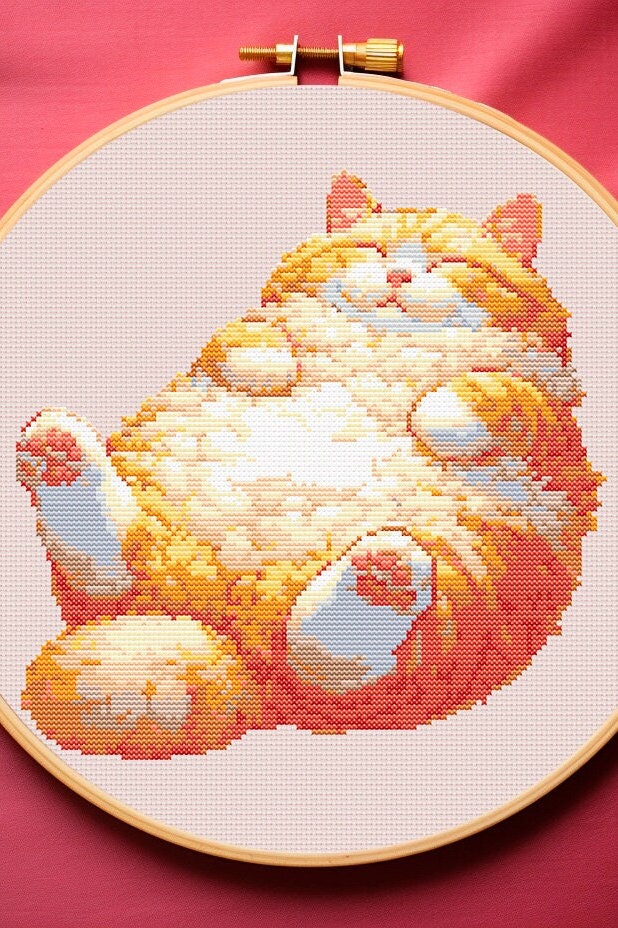 Cute Ginger Cat Cross Stitch Pattern PDF Funny Modern Design Xstitch Counted Color Chart Cat Mom ...