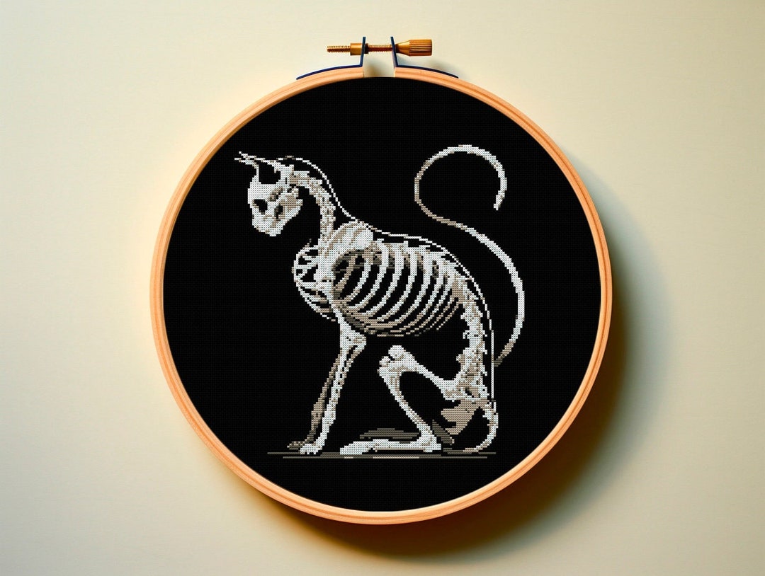 Cross Stitch Pattern PDF Cat Skeleton Elegant-skull Raven Rook Crow ...