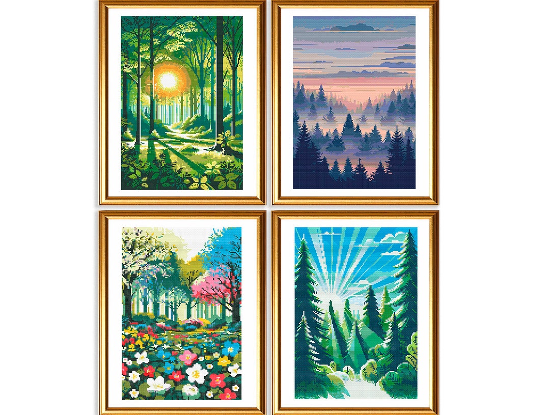 SET of 4 Naturecross Stitch Pattern PDF BUNDLE Deal Sale Modern Counted ...