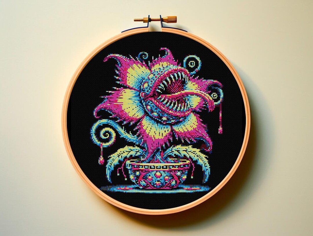 Cross Stitch Pattern PDF Gothic Carnivorous Plant Flower Skeleton Skull ...