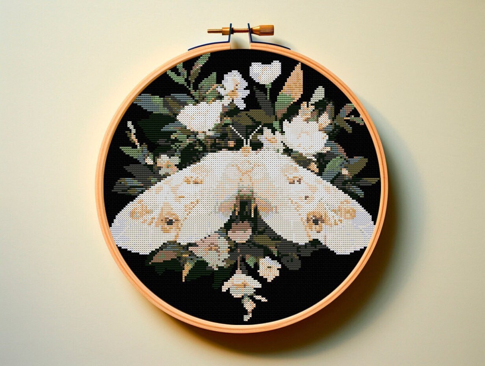 Cross Stitch Chart PDF Pattern Butterfly Lunar Moth Roses Flowers ...