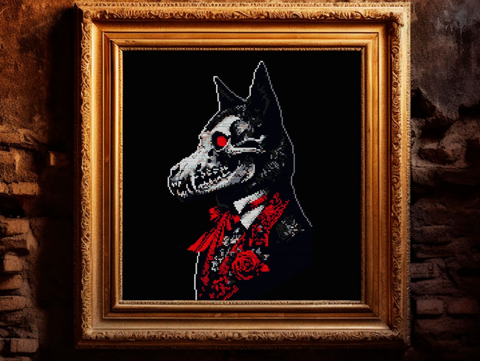Gothic Cross-stitch Pattern PDF Wolf Werewolf Digital Black Aida Witchy ...