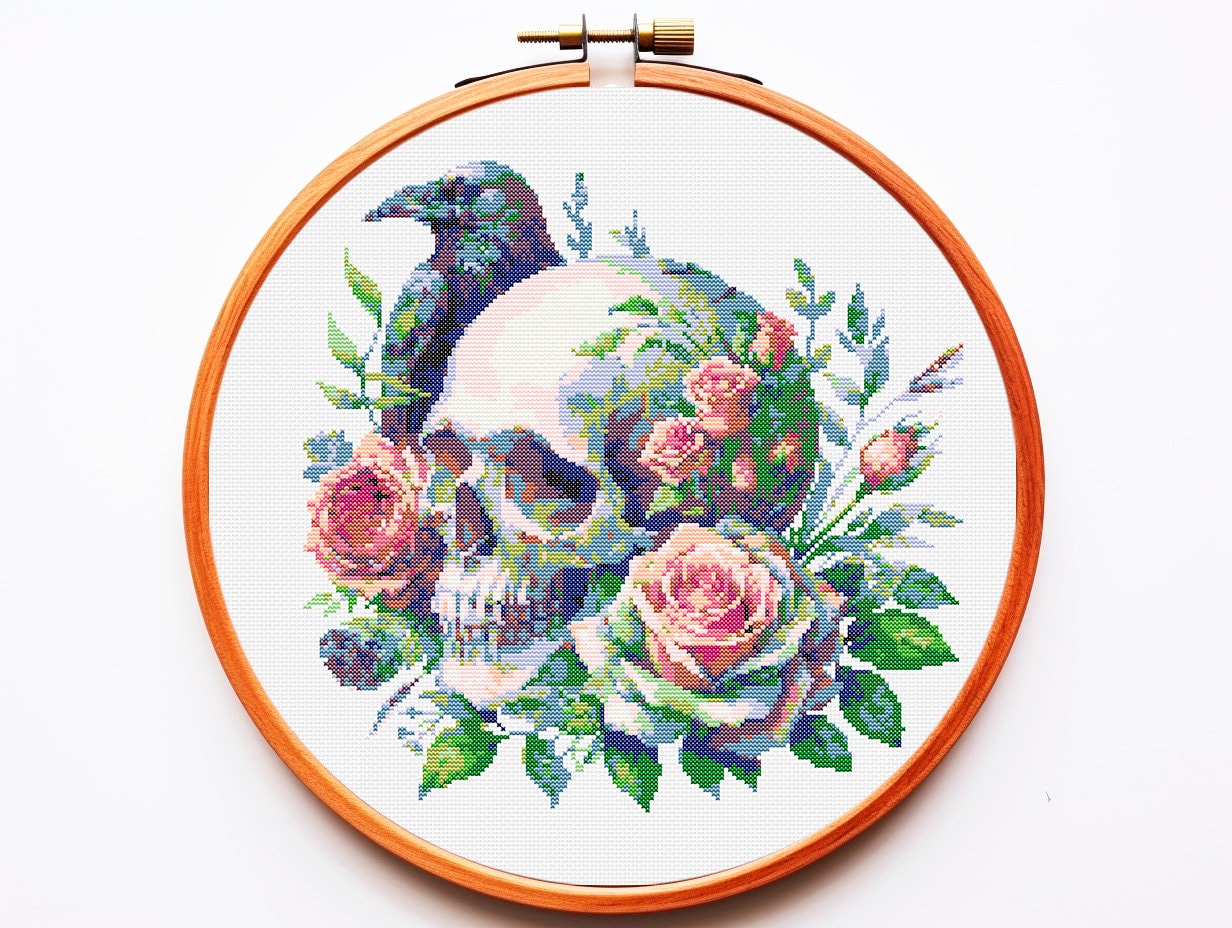 SET of 4 Goth Cross Stitch Patterns BUNDLE PDF Skull Flowers Floral ...