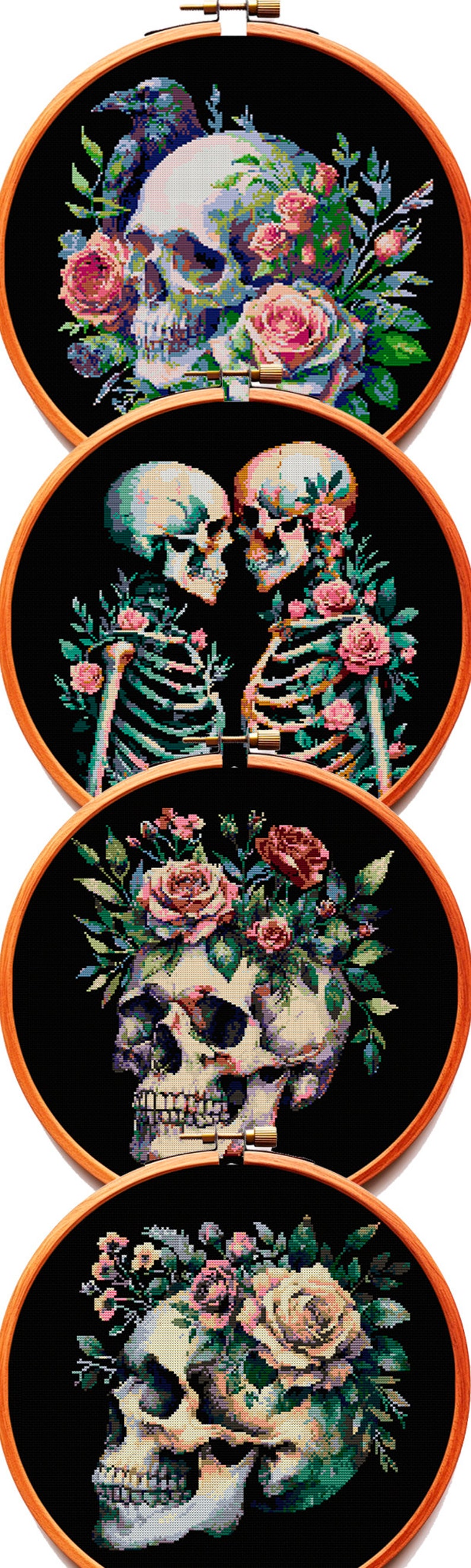 SET of 4 Goth Cross Stitch Patterns BUNDLE PDF Skull Flowers Floral ...
