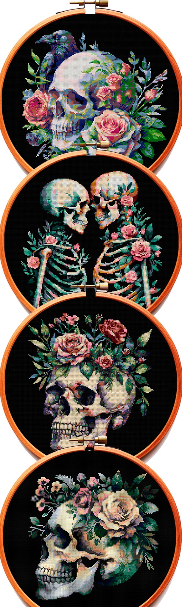 SET of 4 Goth Cross Stitch Patterns BUNDLE PDF Skull Flowers Floral ...