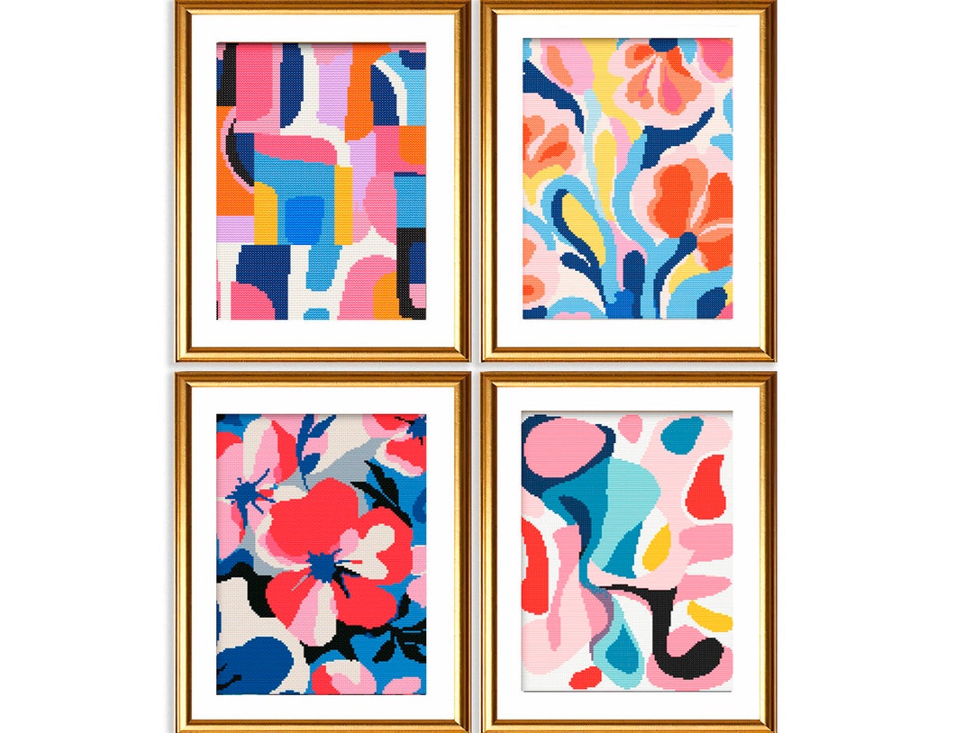 SET of 4 Abstract Cross Stitch Pattern PDF BUNDLE Deal Sale Modern ...