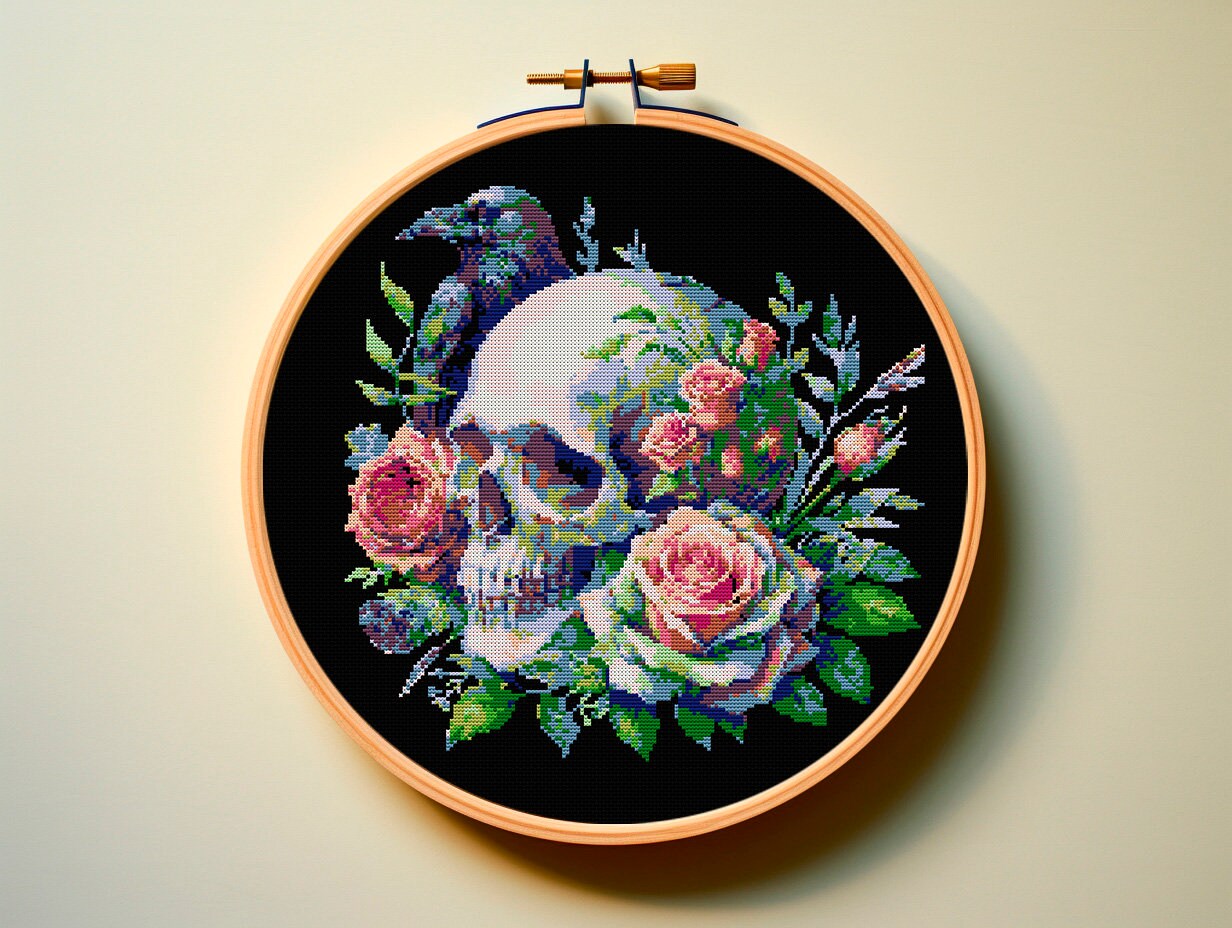 SET of 4 Goth Cross Stitch Patterns BUNDLE PDF Skull Flowers Floral ...