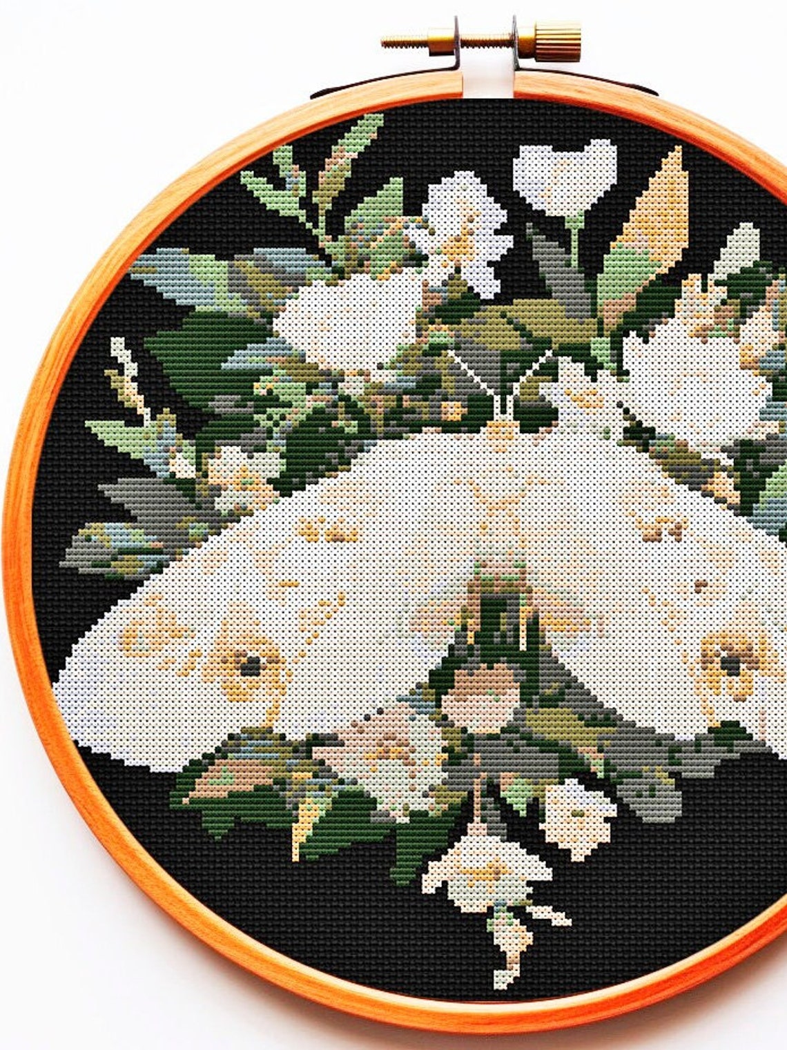 Cross Stitch Chart PDF Pattern Butterfly Lunar Moth Roses Flowers ...