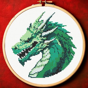 Green Dragon Cross Stitch Pattern PDF - Small Easy Color Chart Xstitch ...