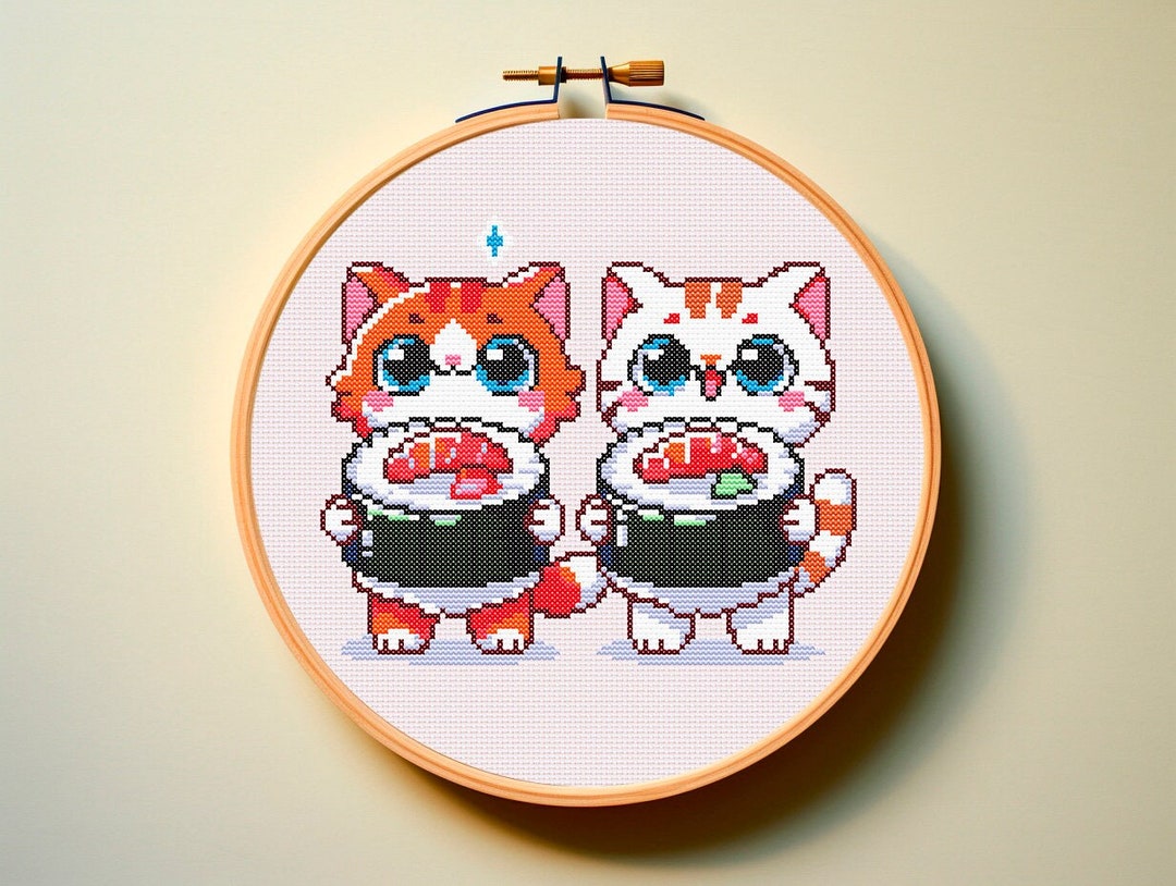 Modern Cross-stitch Pattern PDF Sushi Cute Cat Mom Gift Kitten Red ...
