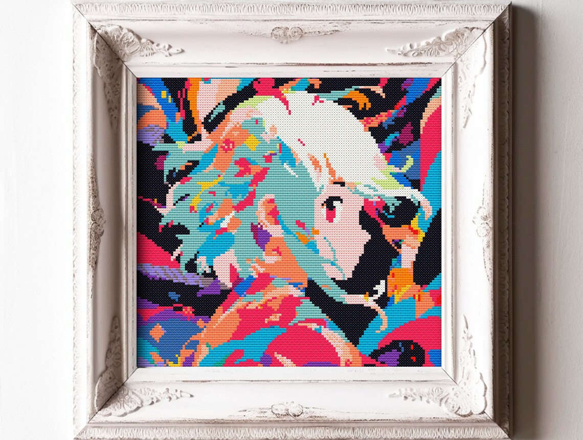 Abstract Anime Cross Stitch Pattern PDF Manga Kawaii Colorful - Etsy