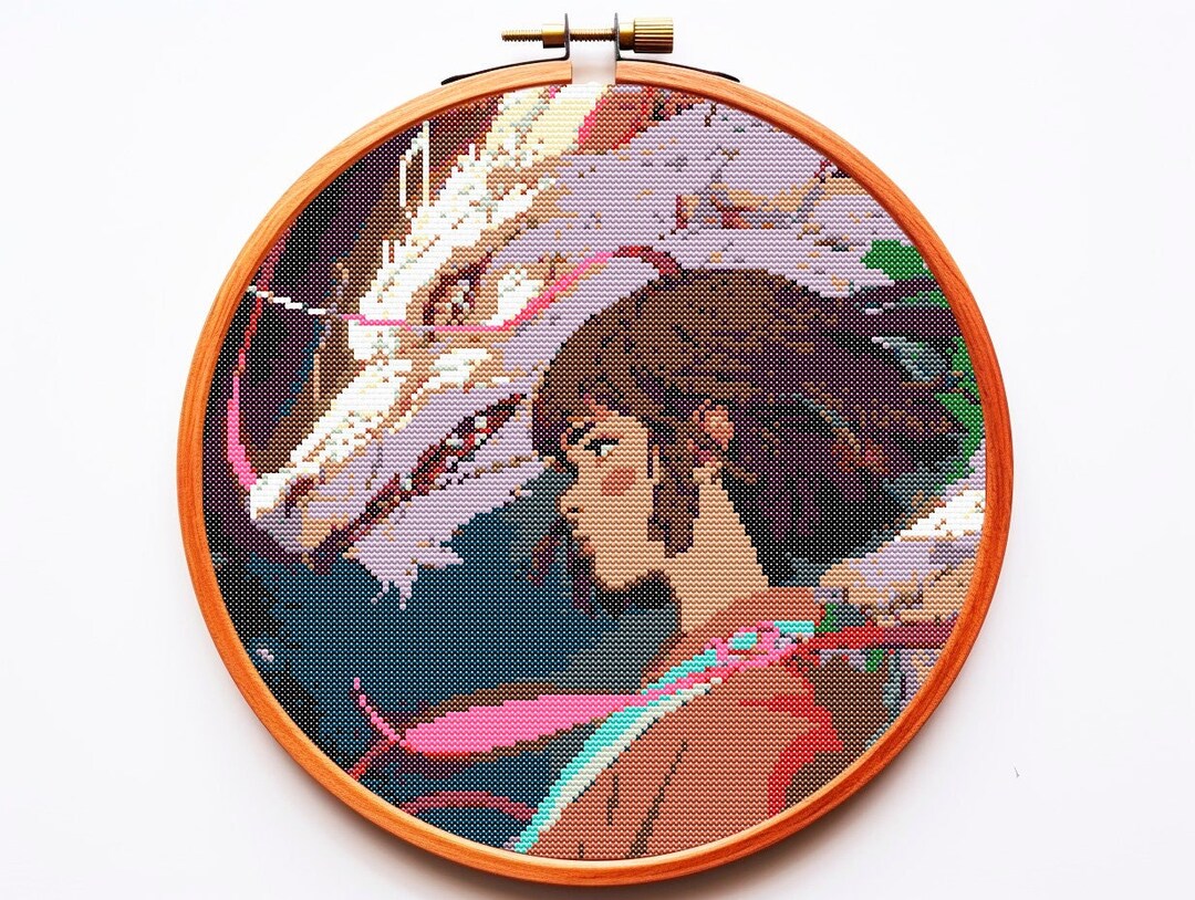 Anime Cross Stitch Pattern PDF Full Coverage Girl and White Dragon ...