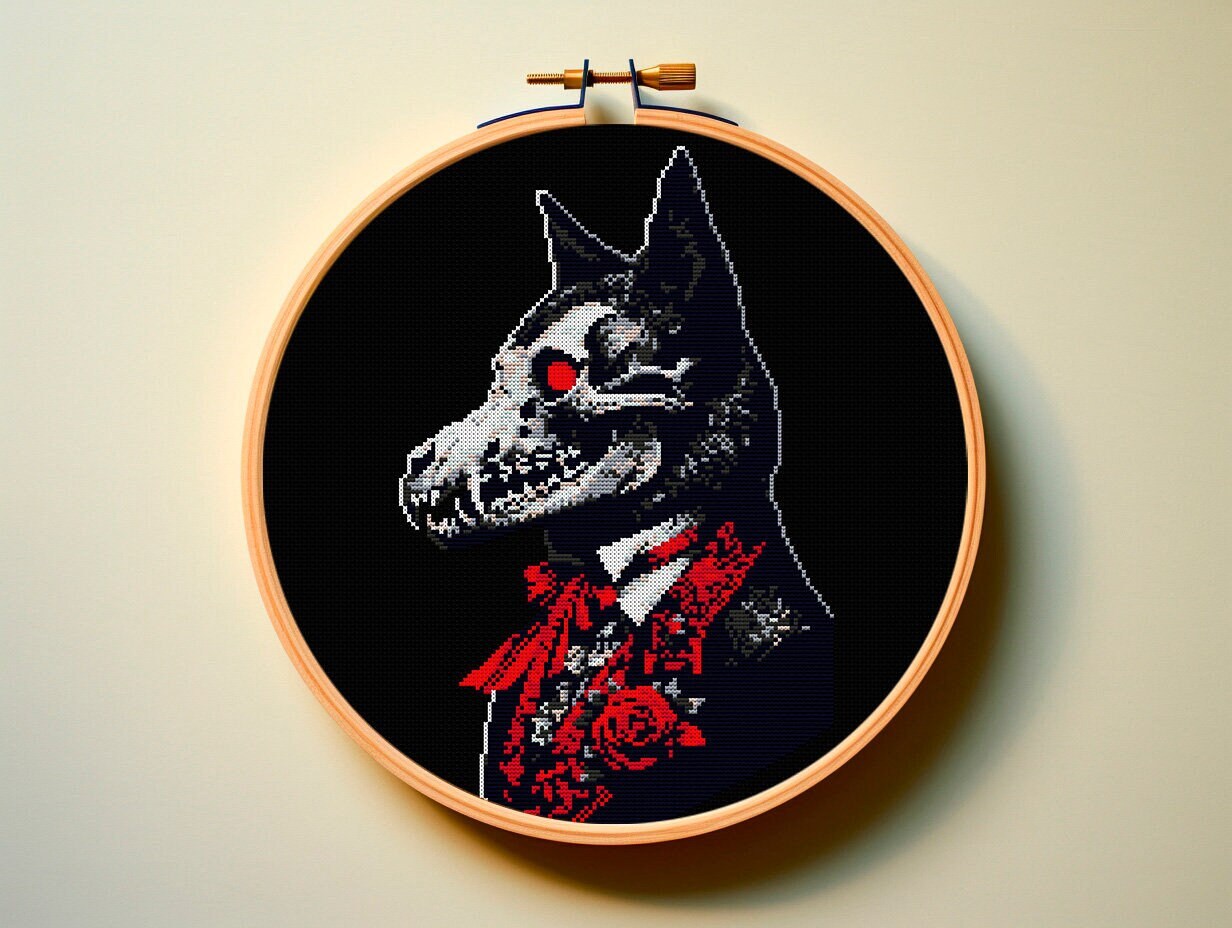Gothic Cross-stitch Pattern PDF Wolf Werewolf Digital Black Aida Witchy ...