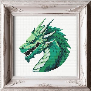 Green Dragon Cross Stitch Pattern PDF - Small Easy Color Chart Xstitch ...