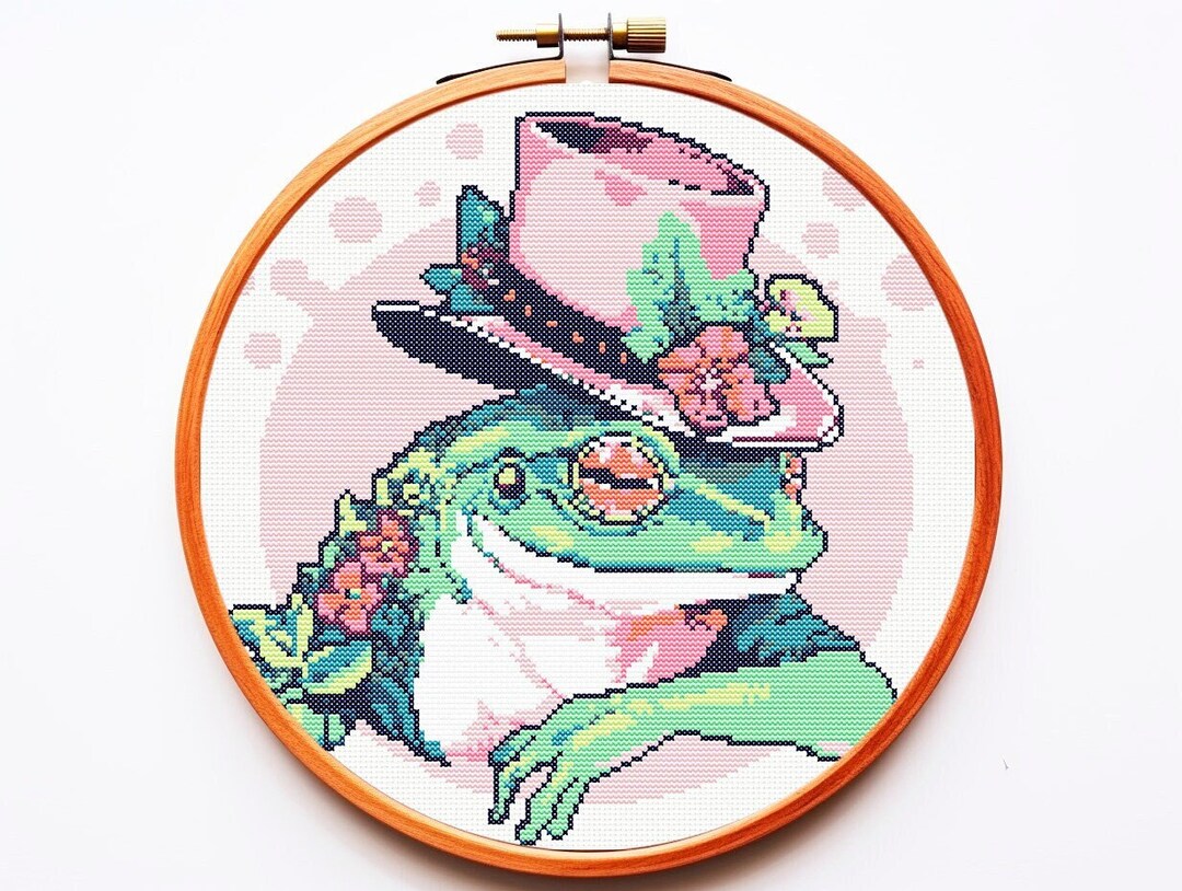 Modern Funny Cross Stitch Pattern PDF Mr Frog Toad Small Easy Xstitch ...