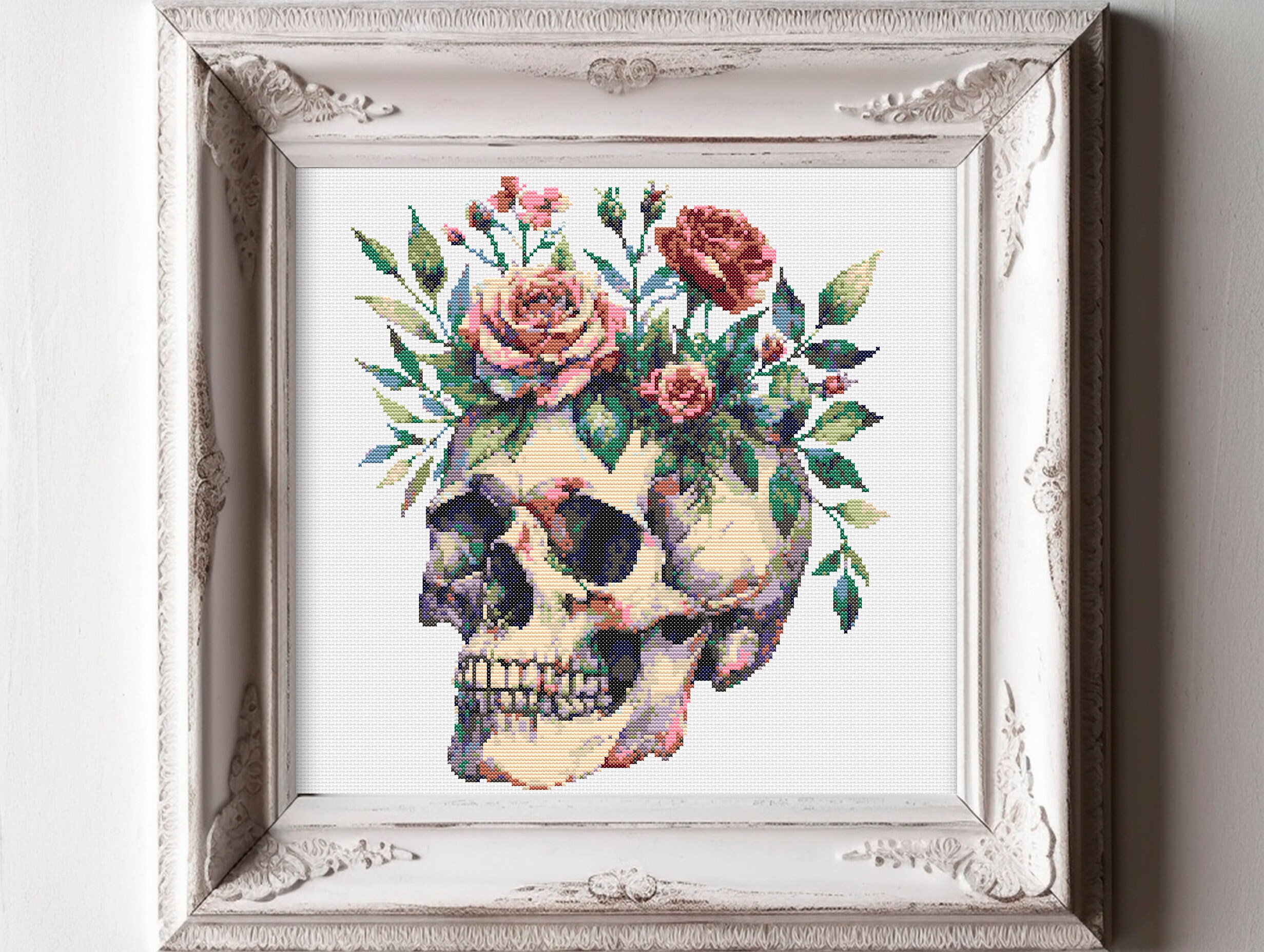 SET of 4 Goth Cross Stitch Patterns BUNDLE PDF Skull Flowers Floral ...