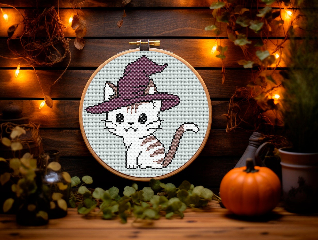Funny Anime Cat Cross Stitch Pattern PDF Modern Color Chart for Kids ...