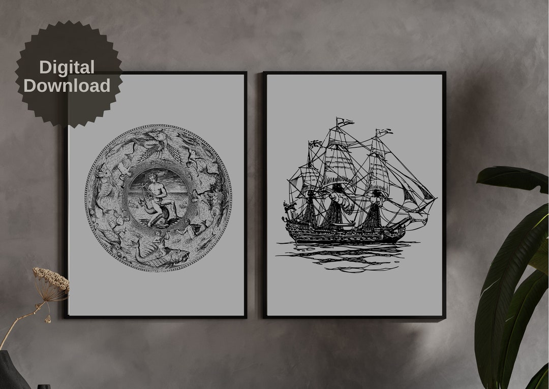 Nautical Themed Black and White Wall Art, Wall Art With Sea Theme - Etsy