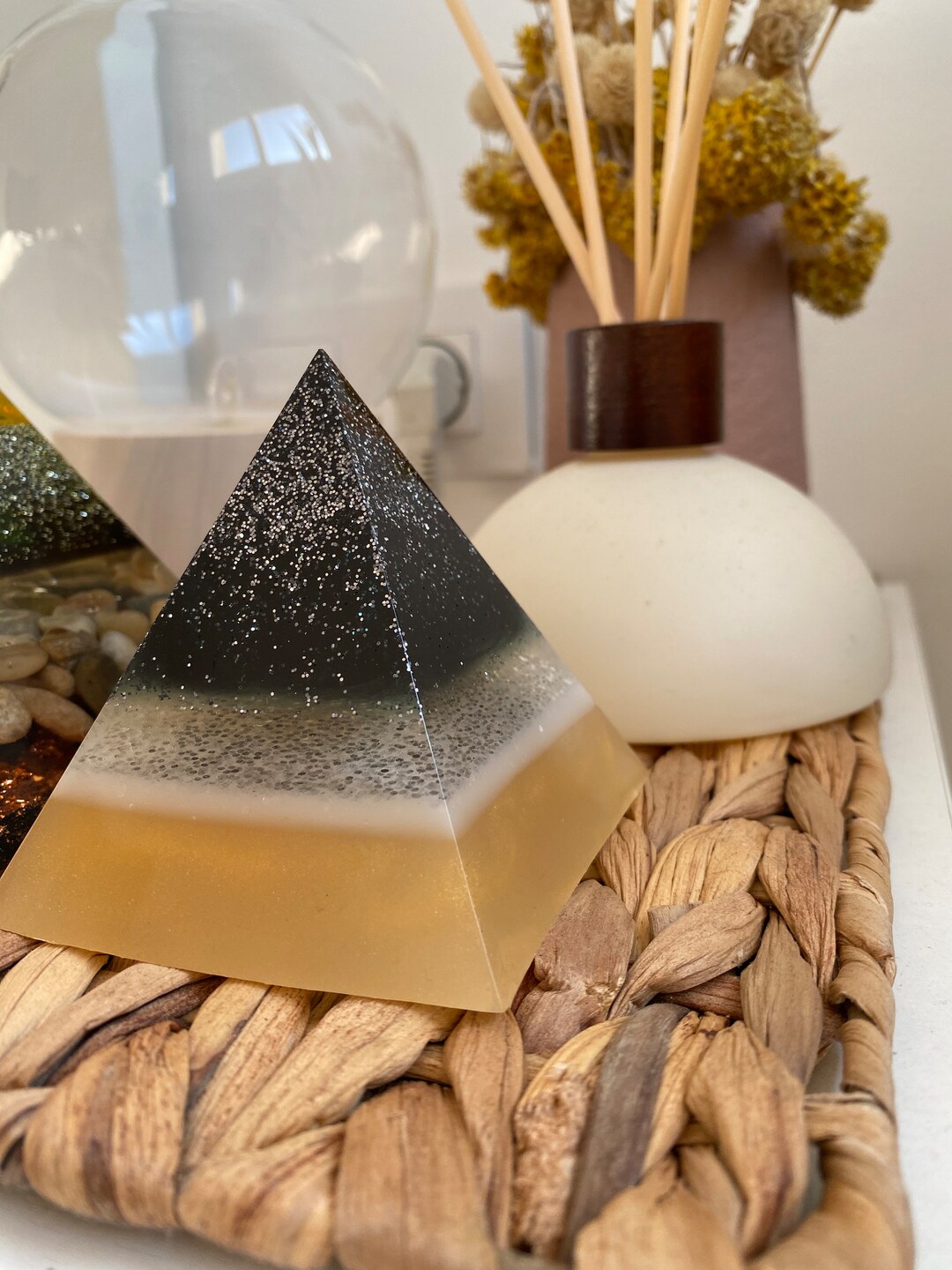 Orgonite Epoxy Pyramid With 3 White Quartz - Etsy UK