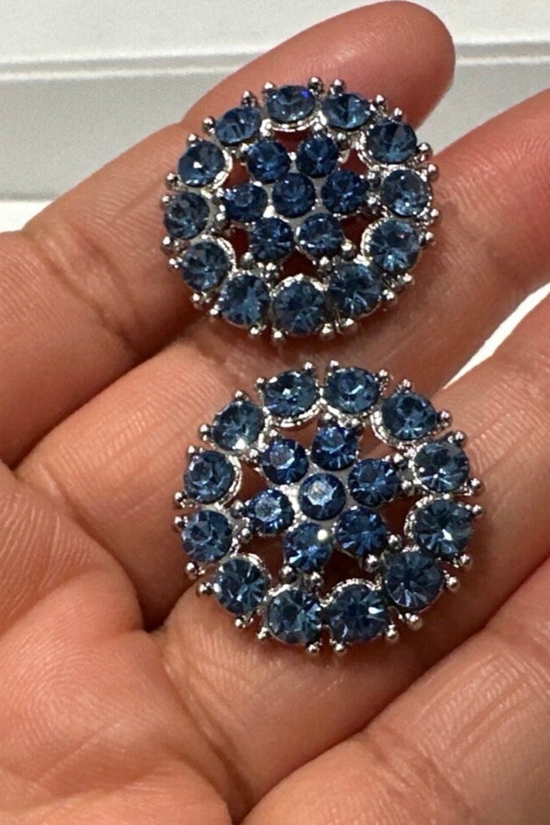 5xluxury Blue Rhinestone With Silver Back Fancy Large Shank Buttons ...