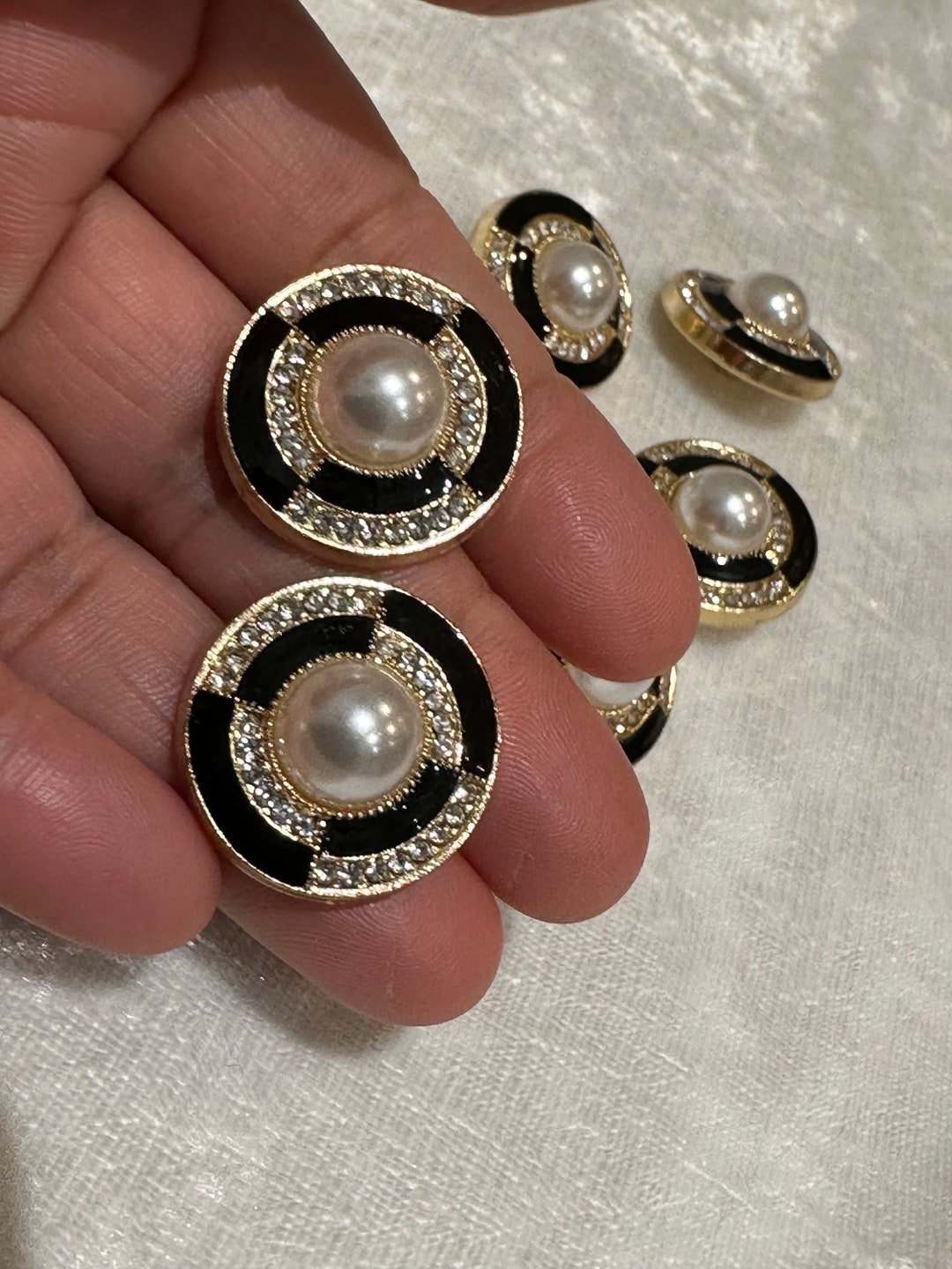 5x Luxury Gold and Black Colour Fancy Large Shank Buttons 18.5mm/22mm ...