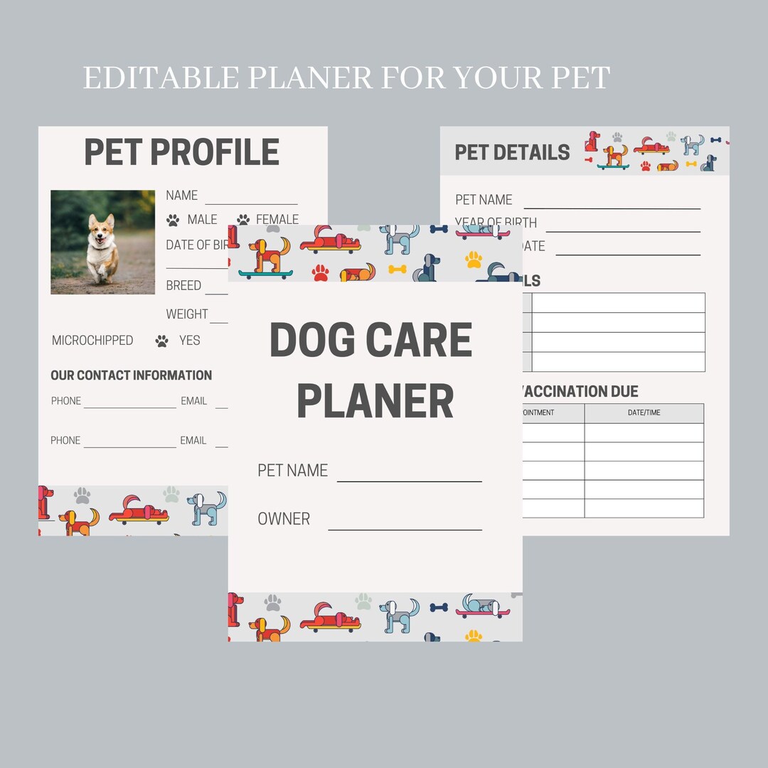 Printable Pet Workbook, Puppy Checklistsdog Planer, Dog Care Planer ...