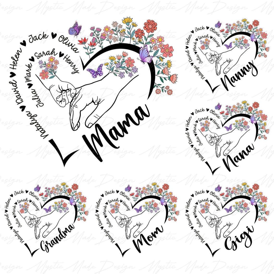 Custom Floral Mom Heart Png, Custom Mama Png, Custom Grandma With Kids ...