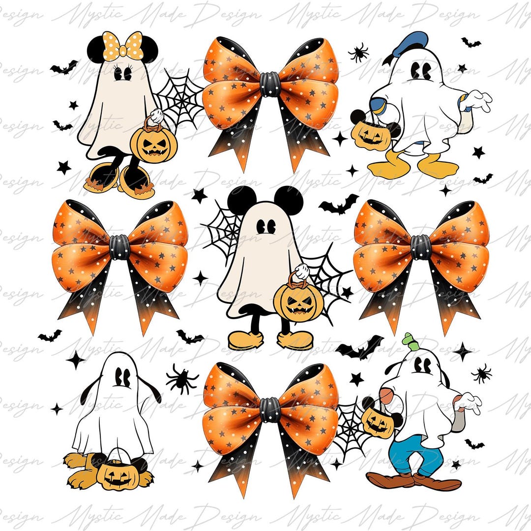 Halloween Ghost Mouse and Friends Png, Coquette Bow Halloween Png ...