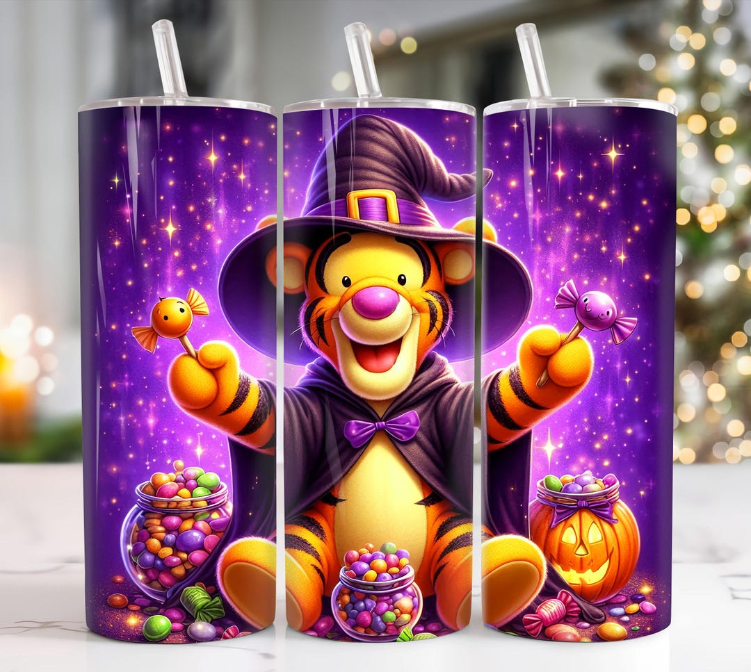 Halloween Tiger Witch 20oz Tumbler Png, Cartoon Characters Tumbler 20oz ...