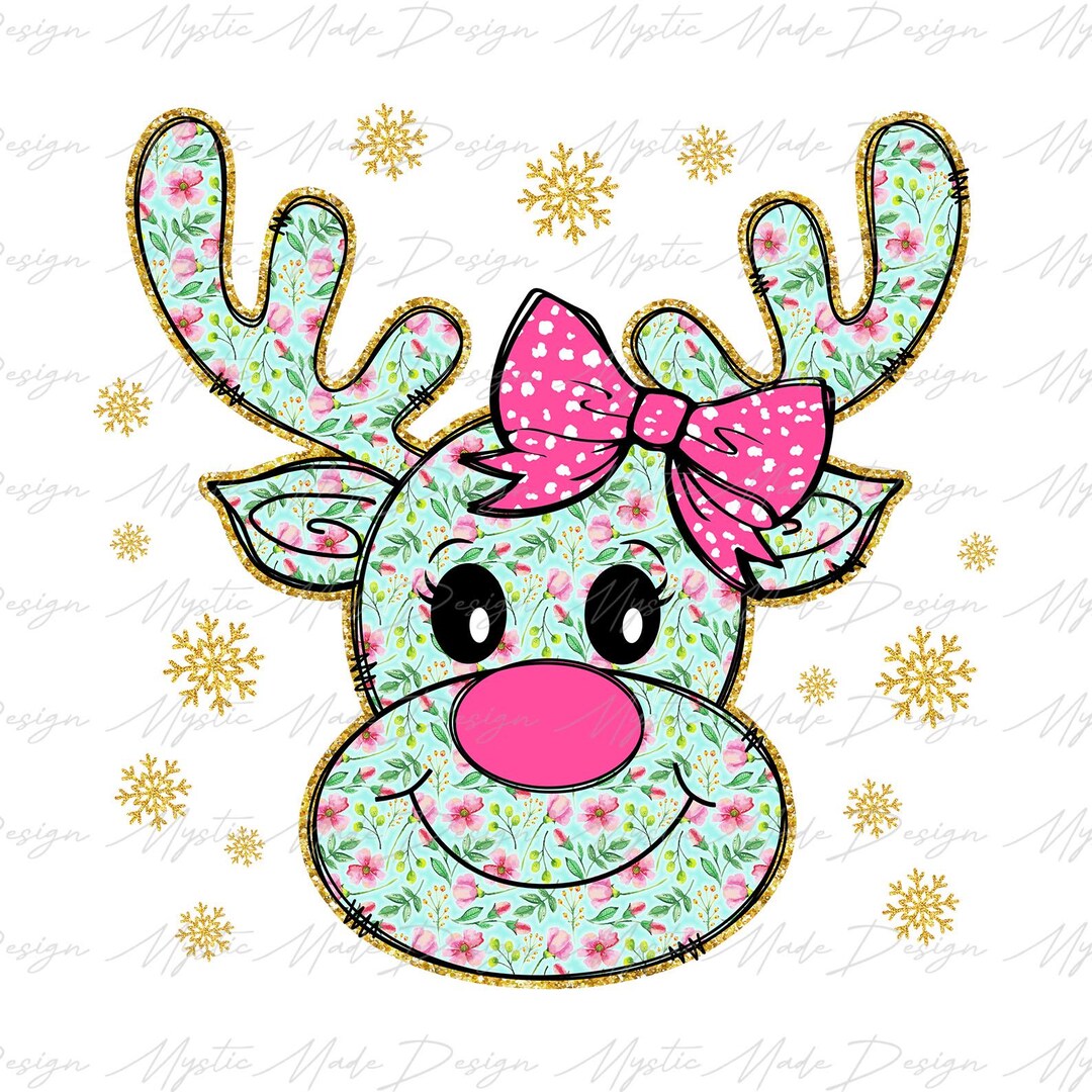 Colorful Coquette Glitter Reindeer Png, Bright Color Christmas Coquette ...