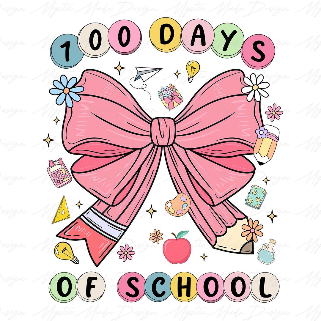 100 Days of School Coquette Bow Png, Happy 100 Days of School Png ...