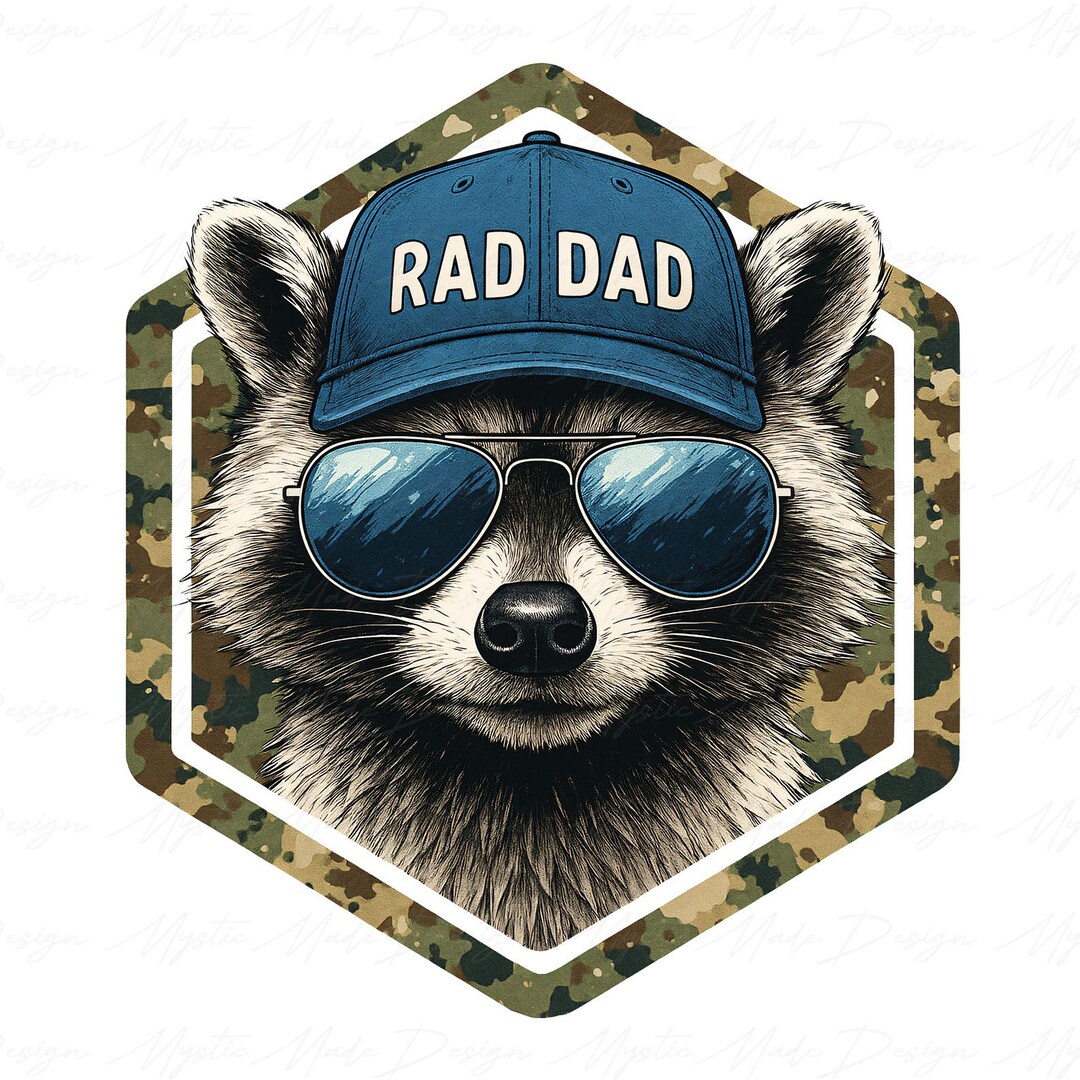 Rad Dad Png, Camo Dad Png, Cool Dad Png, Funny Raccoon Dad Png, Retro ...