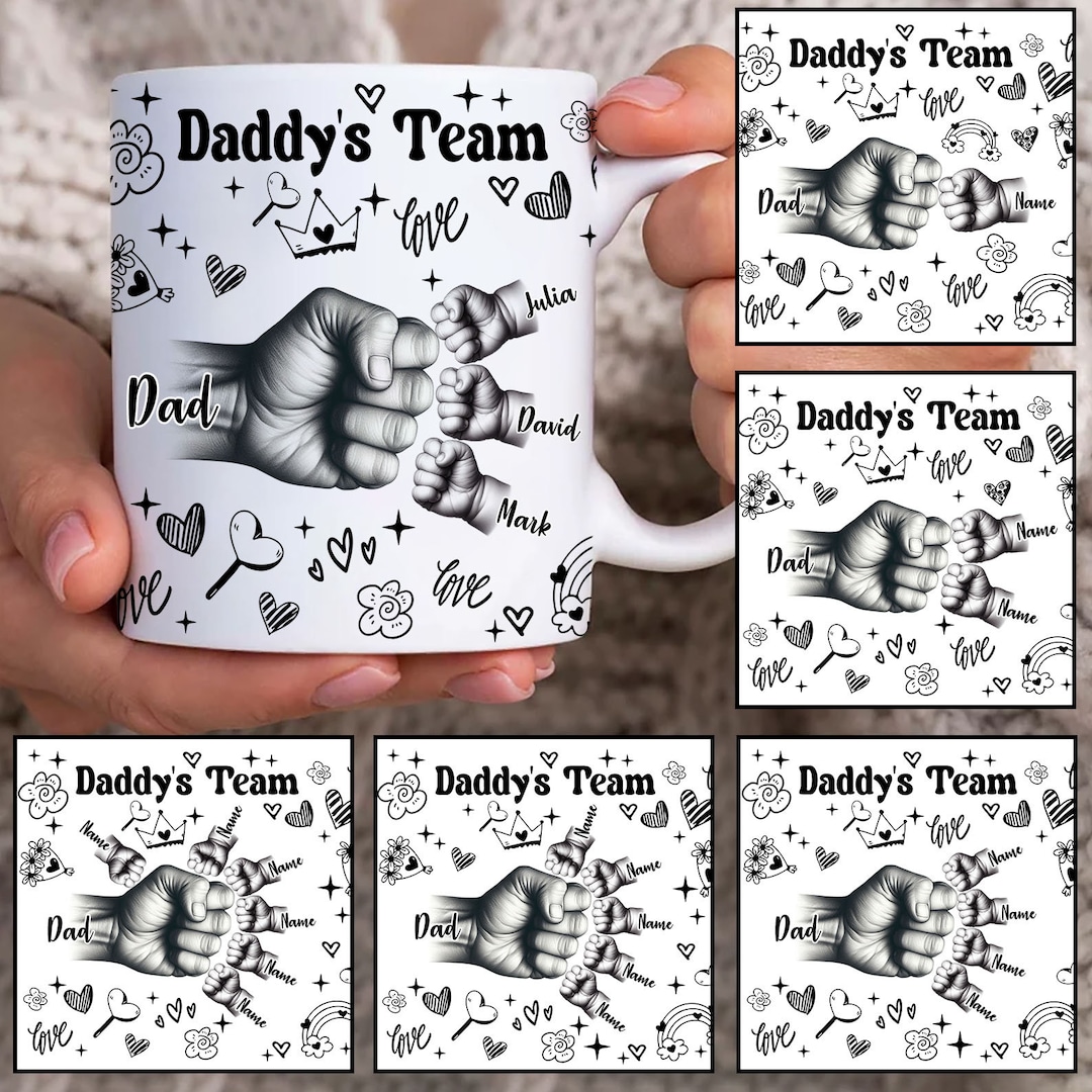 Personalized Dad Fist Bump Mug Wrap, Dad's Team 11oz Mug Template ...